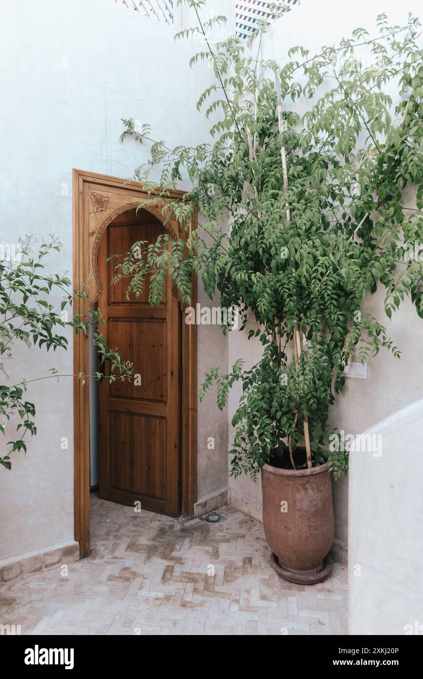 Moroccan Riad in marrakech ,with nice view to atlas Mountains Stock ...