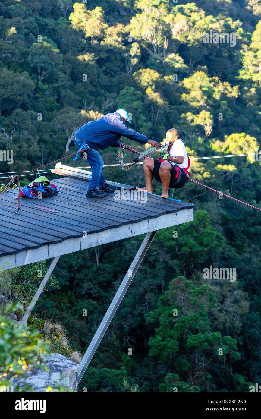 A woman falls into Graskop Gorge with a rope swing. Graskop Gorge along ...