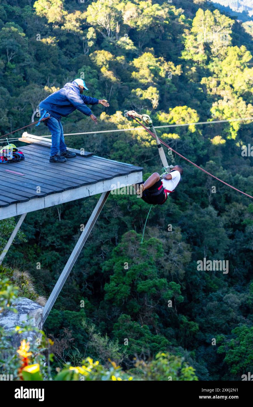 A woman falls into Graskop Gorge with a rope swing. Graskop Gorge along ...