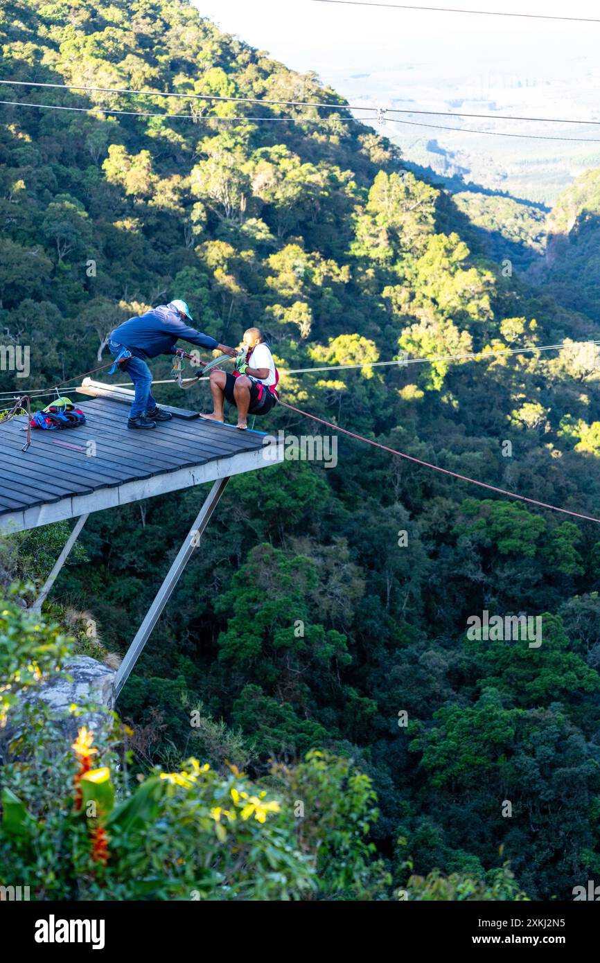 A woman falls into Graskop Gorge with a rope swing. Graskop Gorge along ...