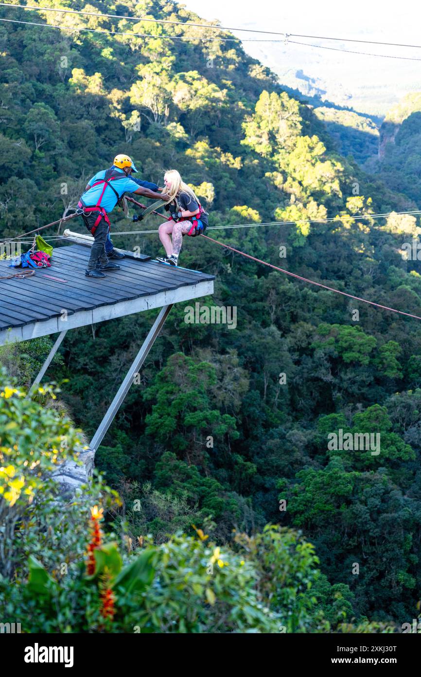 A woman falls into Graskop Gorge with a rope swing. Graskop Gorge along ...