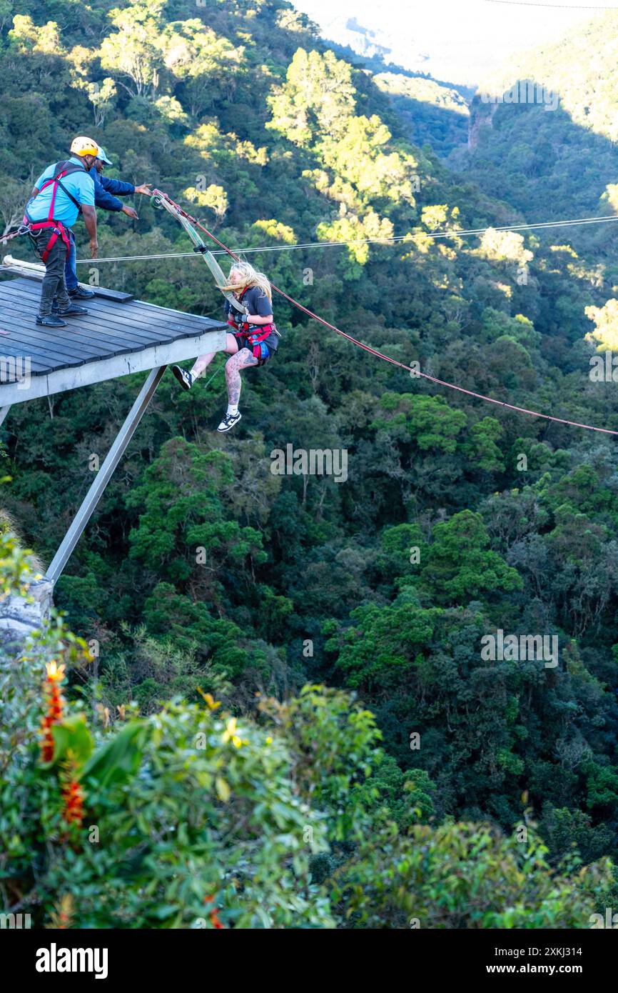 A woman falls into Graskop Gorge with a rope swing. Graskop Gorge along ...