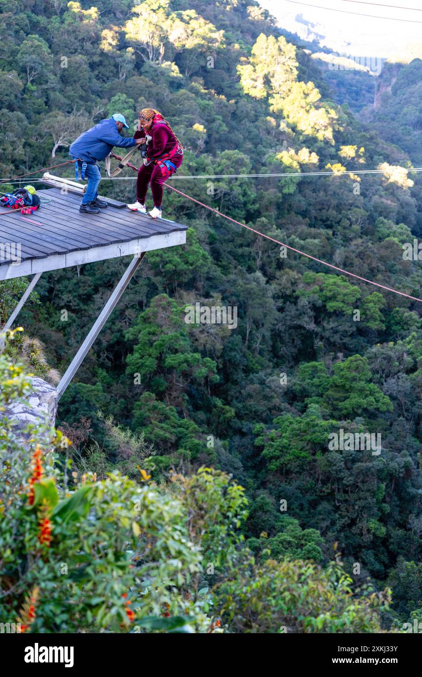 A woman falls into Graskop Gorge with a rope swing. Graskop Gorge along ...