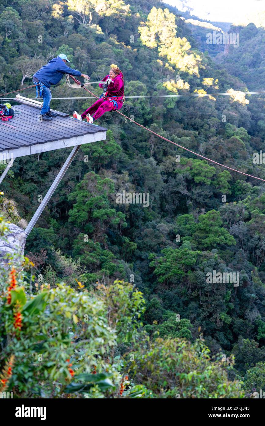 A woman falls into Graskop Gorge with a rope swing. Graskop Gorge along ...