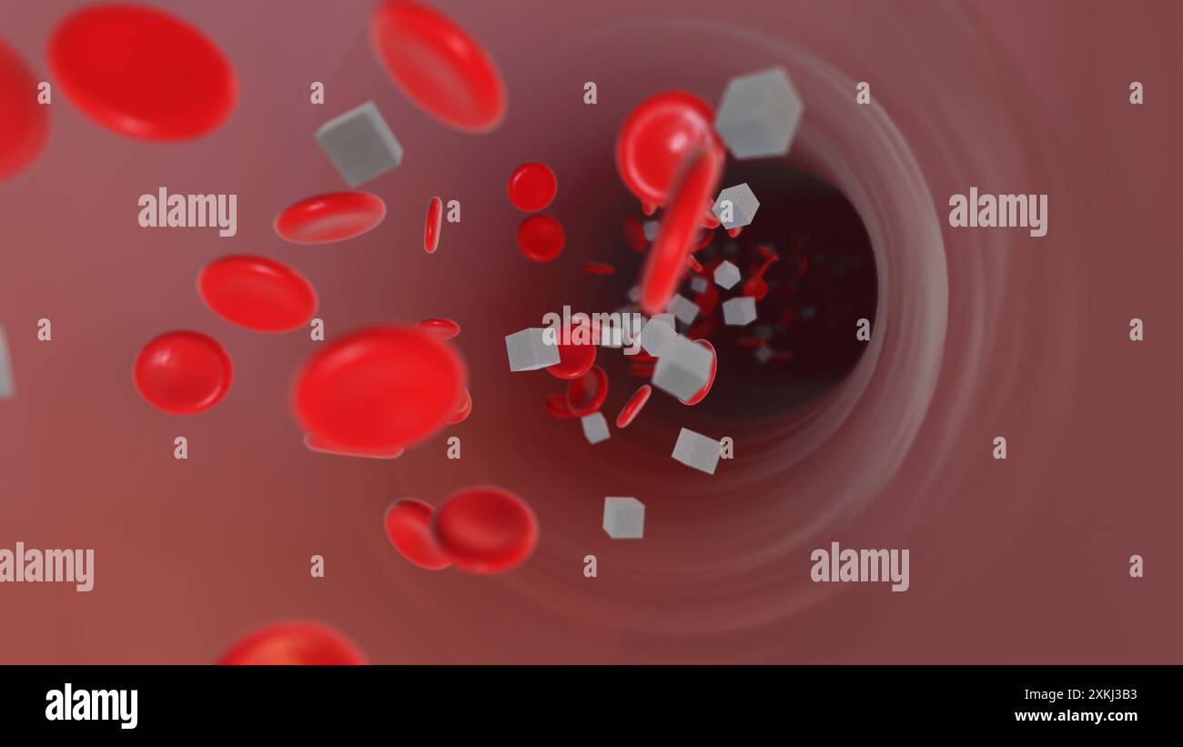 Red blood cells and diabetic cubes flowing through the artery Stock ...