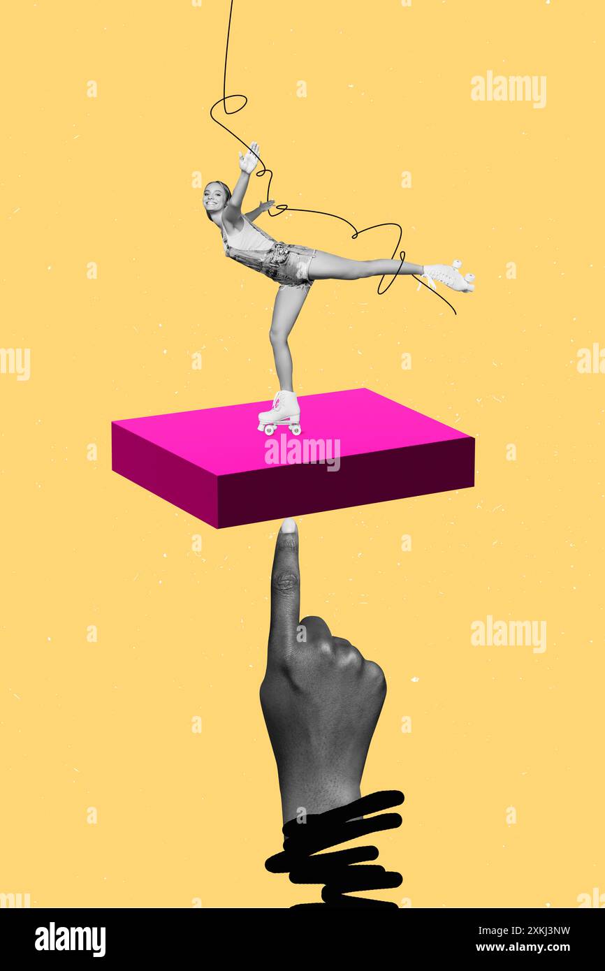 Vertical collage picture young attractive woman dance ballerina roller ...