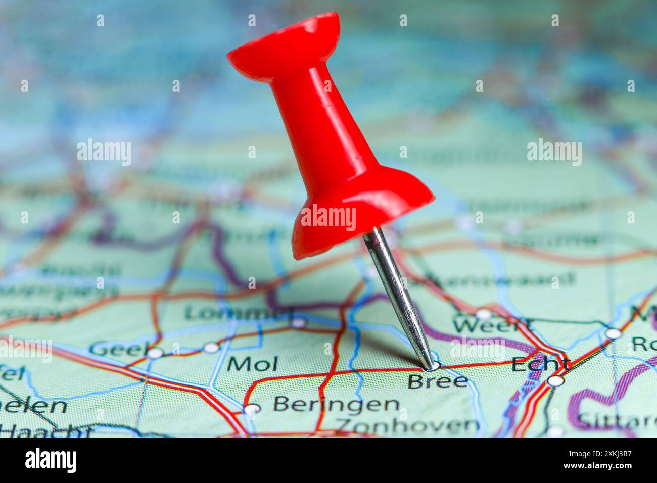 Bree, Belgium pin on map Stock Photo - Alamy