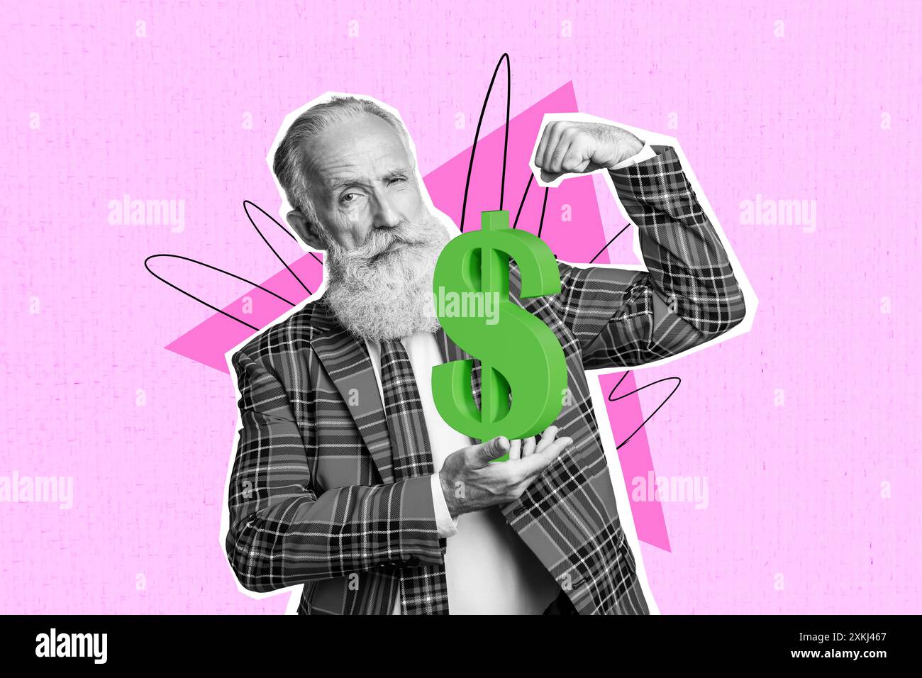 Creative collage picture elder man retired grandfather money dollar ...