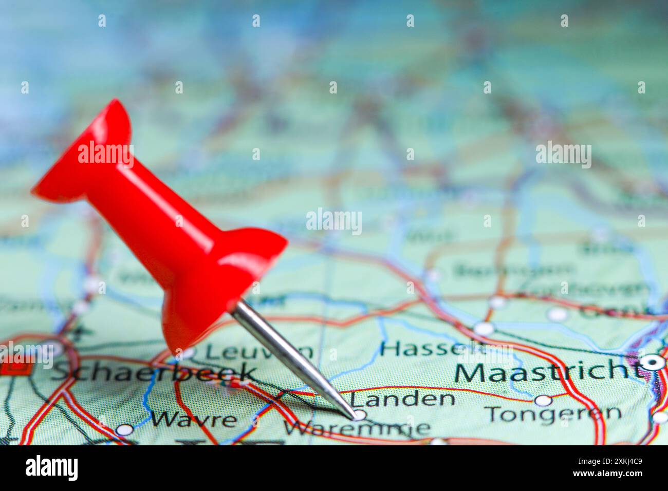 Landen, Belgium pin on map Stock Photo - Alamy