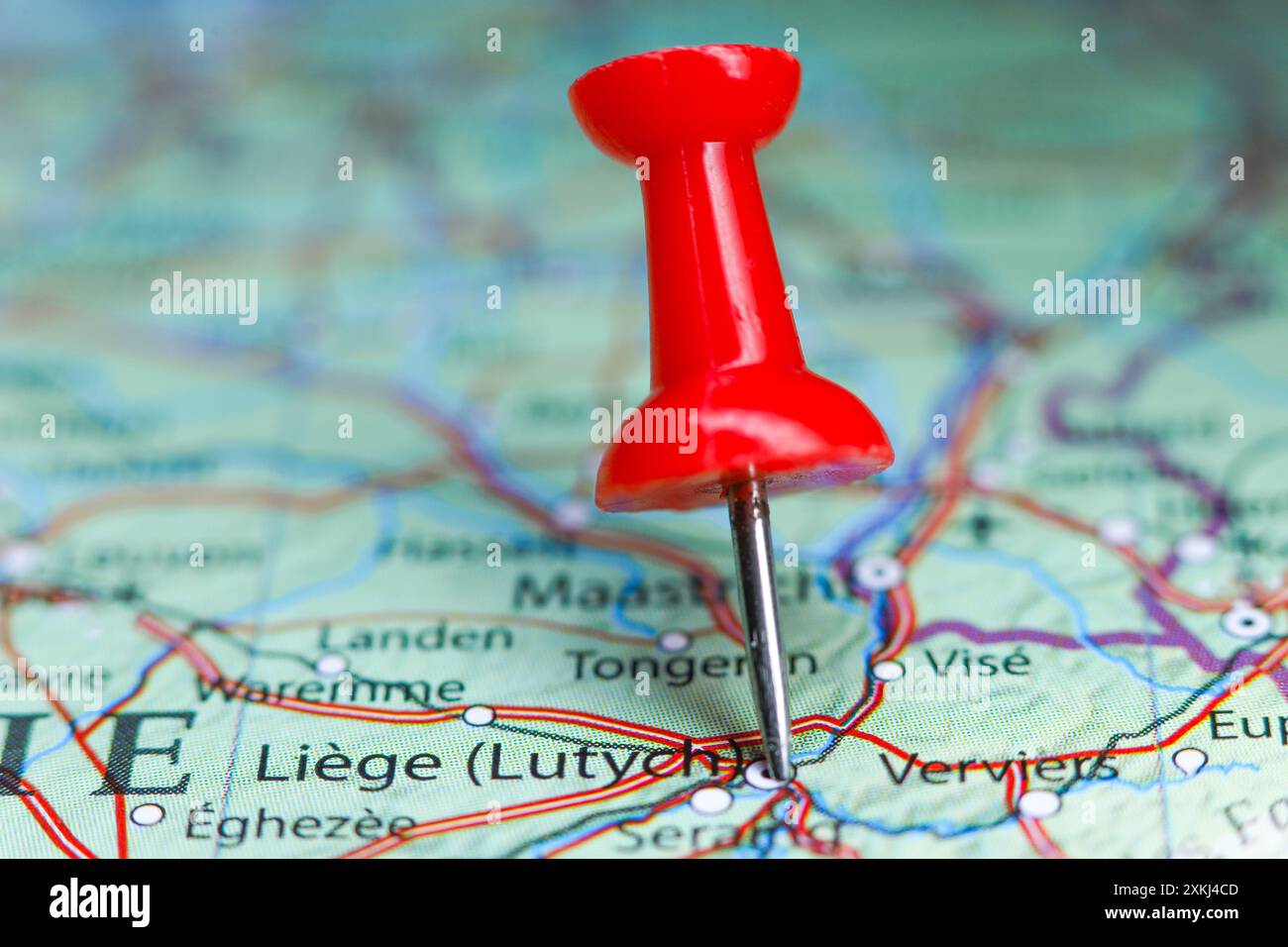 Liege, Belgium pin on map Stock Photo - Alamy