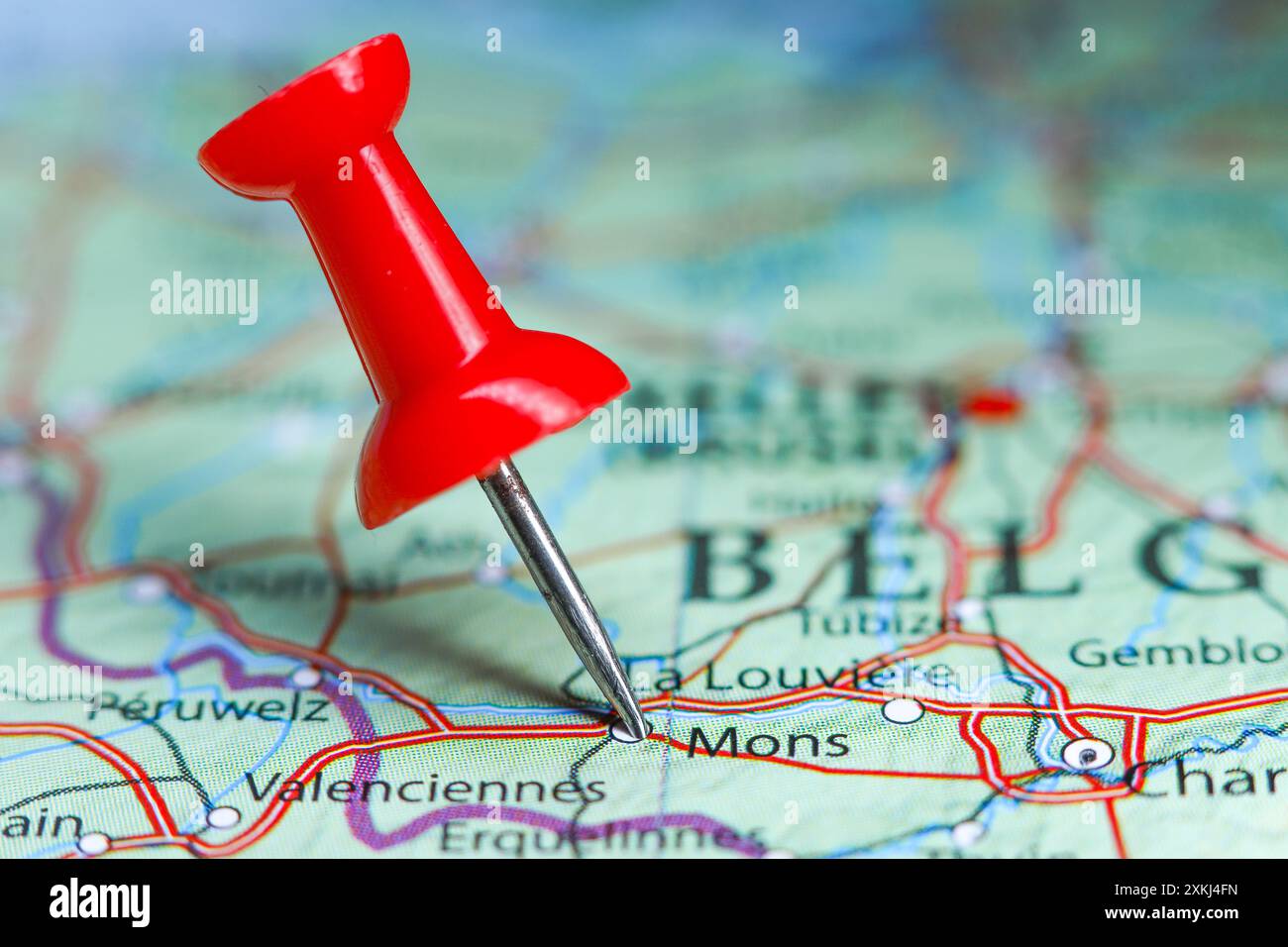 Mons, Belgium pin on map Stock Photo - Alamy