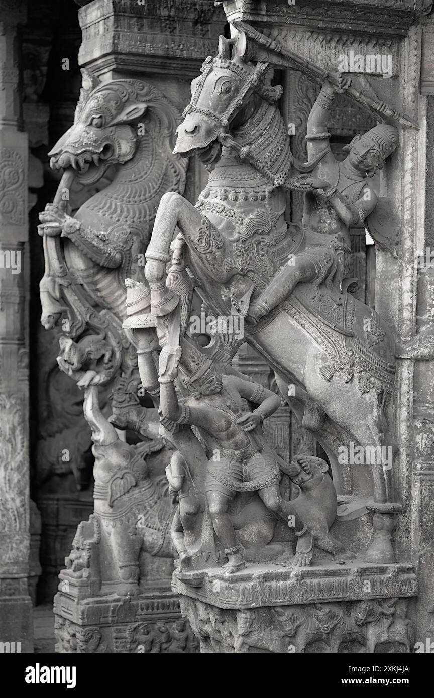 Beautiful Monochrome picture of pair of warrior in a Hindu temple in ...