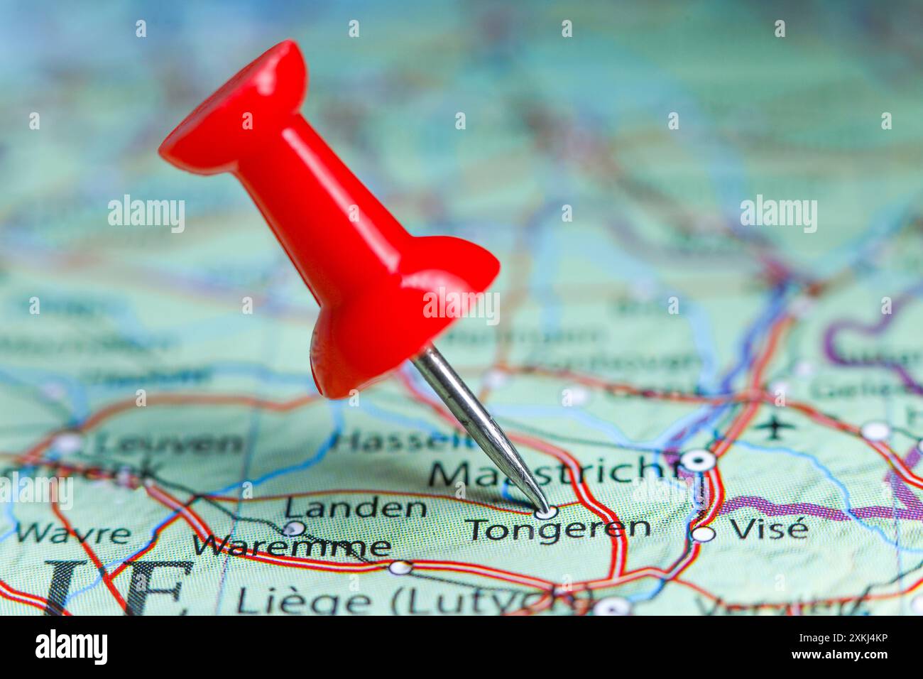Tongeren, Belgium pin on map Stock Photo - Alamy