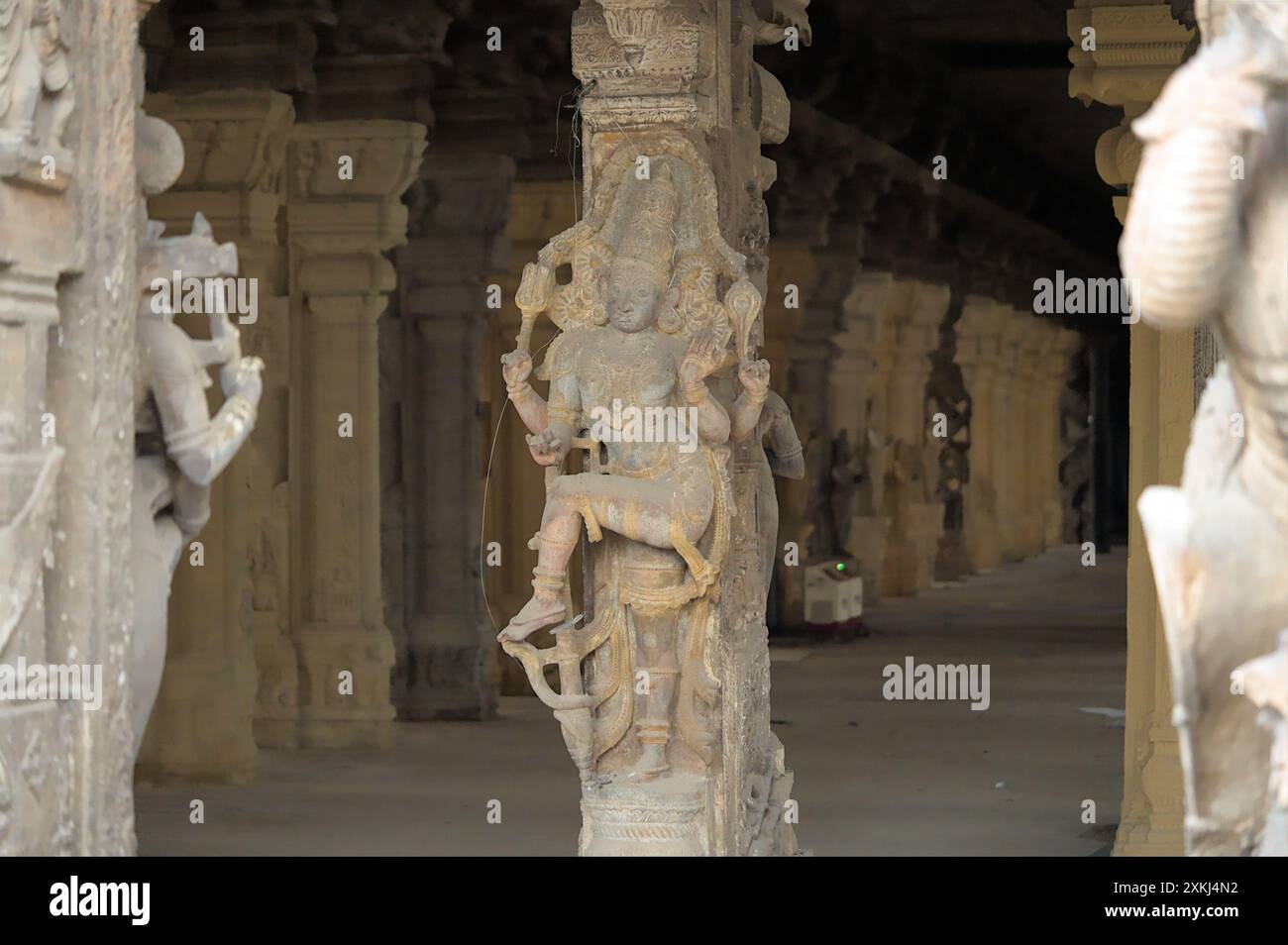 Beautiful Old ancient Hindu God carved in the pillar of temple in India ...
