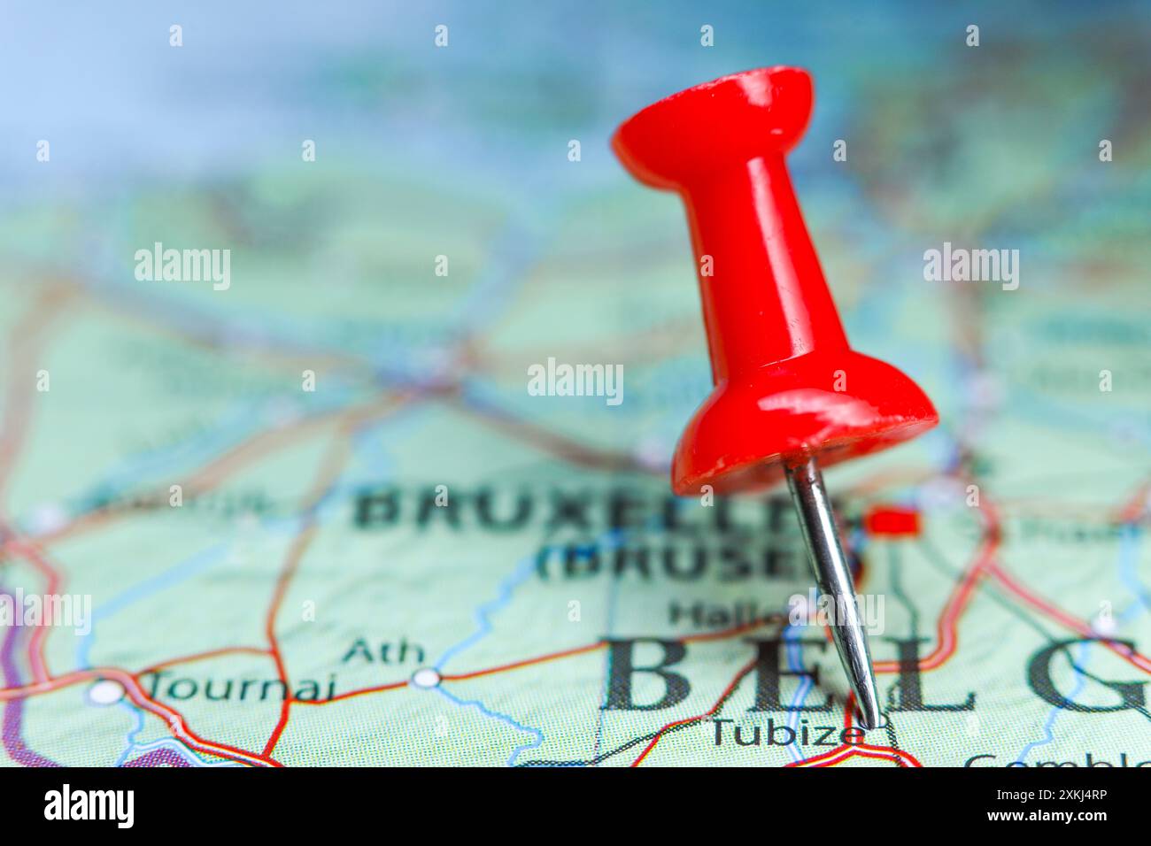 Tubize, Belgium pin on map Stock Photo - Alamy