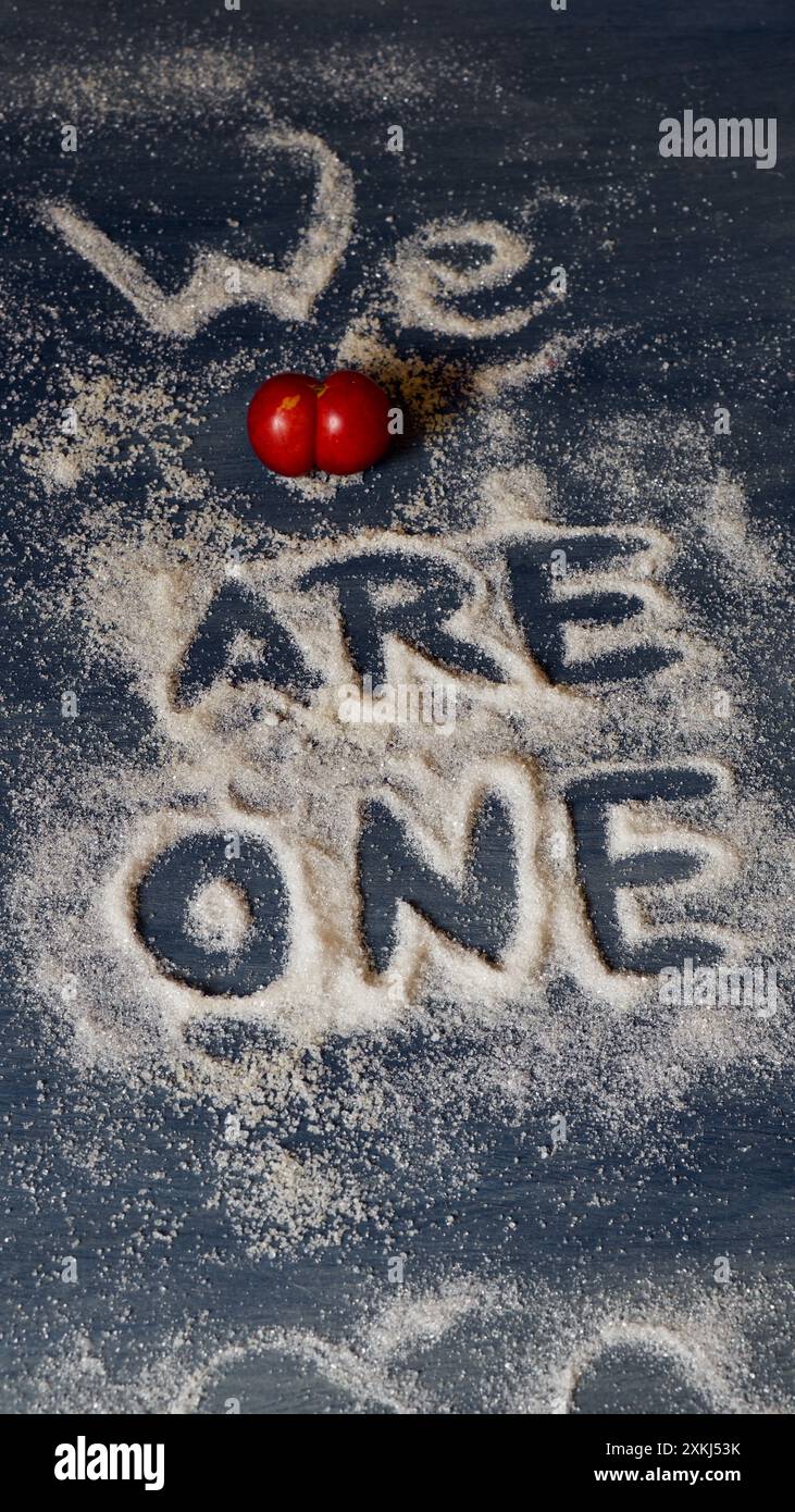 "We are one" written with sugar. Concept of unity. Homemade marmalade ...