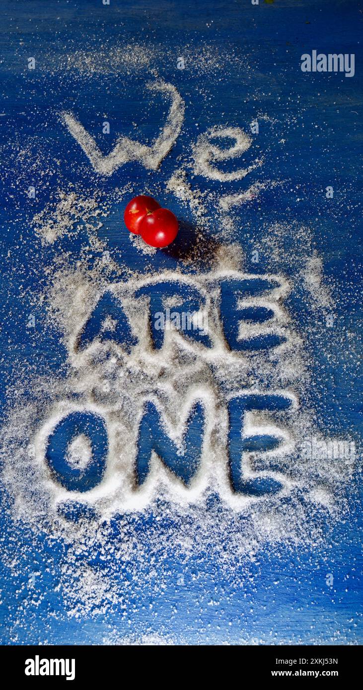"We are one" written with sugar. Concept of unity. Homemade marmalade ...