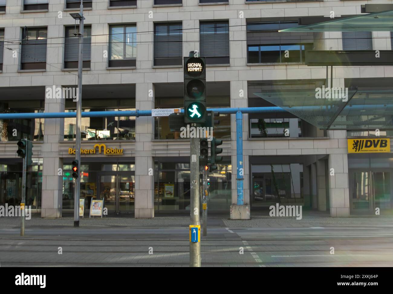 An iconic East German pedestrian crossing light in Dresden, Saxony ...