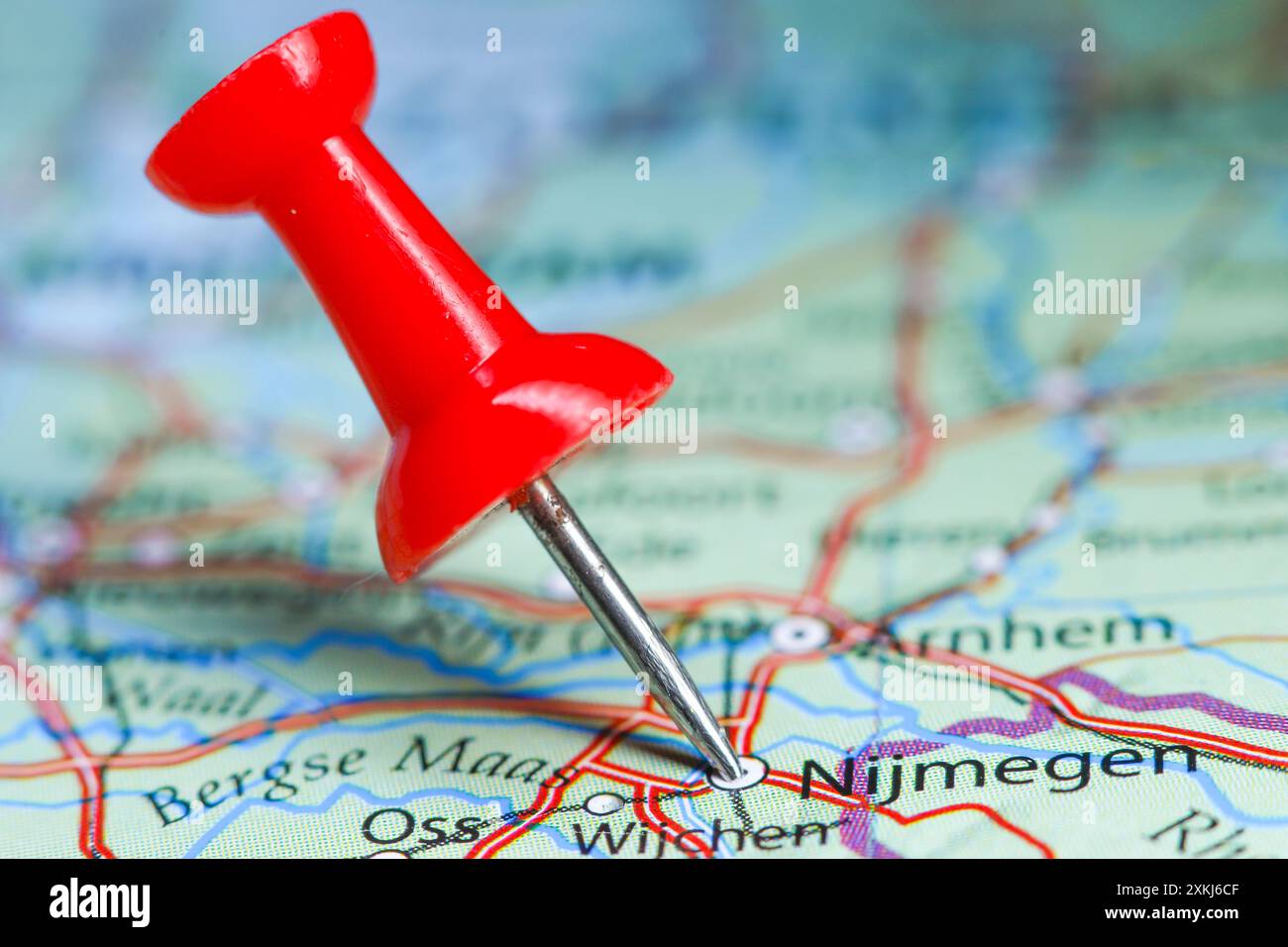 Nijmegen, Netherlands pin on map Stock Photo - Alamy