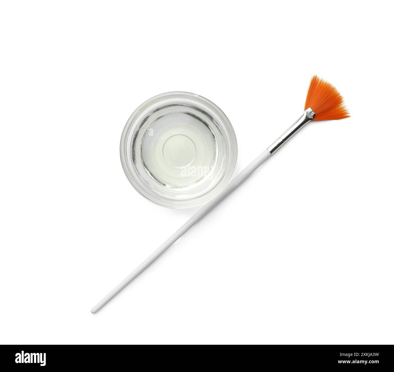 Bowl of chemical peel and brush isolated on white, top view. Peeling ...