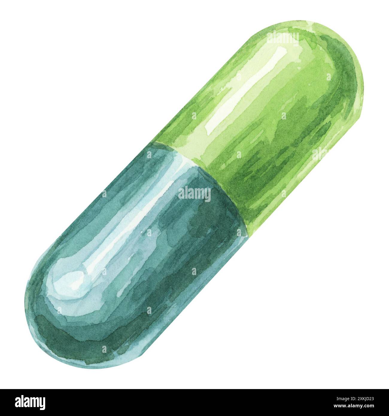 Green pill watercolor clipart. a Capsule with light green and dark ...