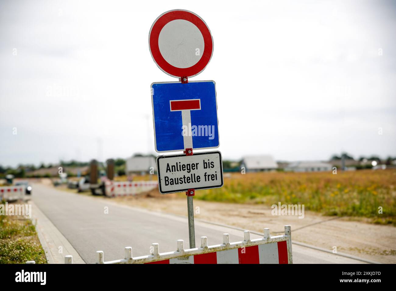 No entry round red road traffic sign on the road, construction site ...