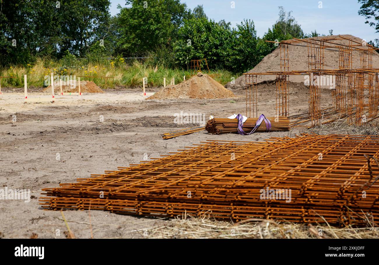 Reinforcing steel wire mesh laying on the ground of a construction site ...