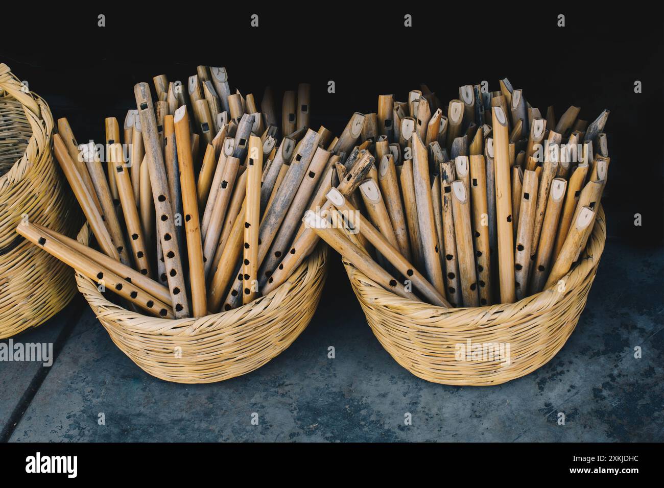 Dozens of handmade wooden flutes in the view Stock Photo - Alamy