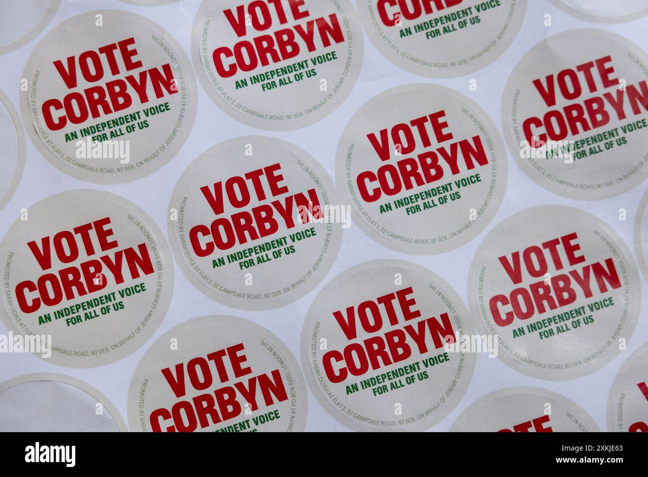 VOTE CORBYN, election stickers for Independent Candidate Jeremy Corbyn ...