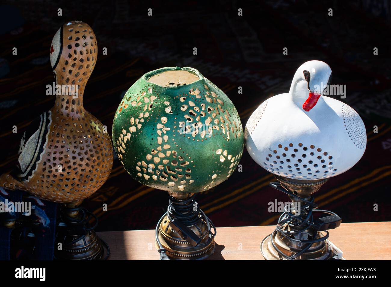 Decorative handmade calabash in the Turkish market with light Stock ...