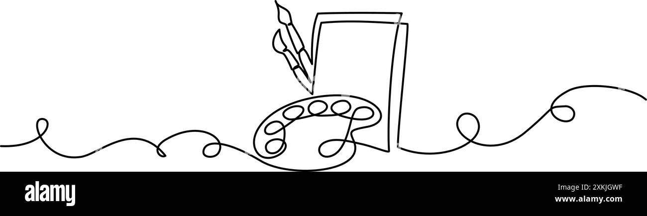 Brushes, painting palette and canvas. Continuous one line drawing Stock ...