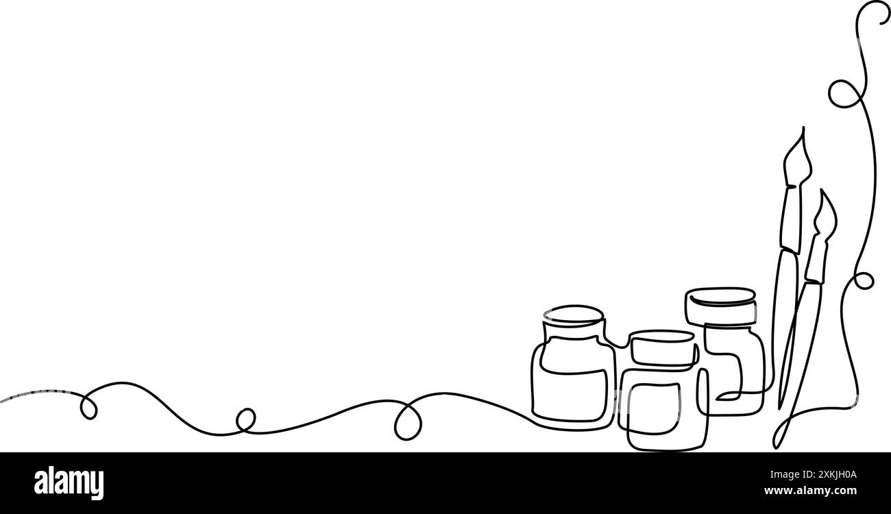 Brushes, and paints. Continuous one line drawing Stock Vector Image ...