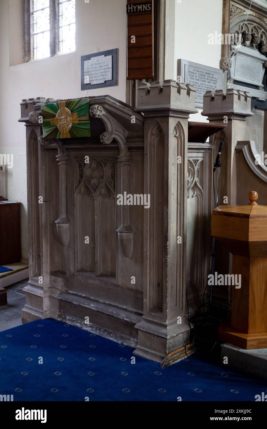 A stone pulpit in All Saints Church, Stretton on Dunsmore, Warwickshire ...