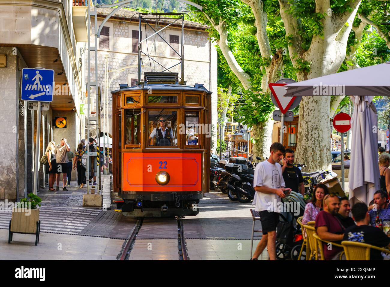 Solera, Spain - May 24, 2024: A vintage tram runs through the historic ...