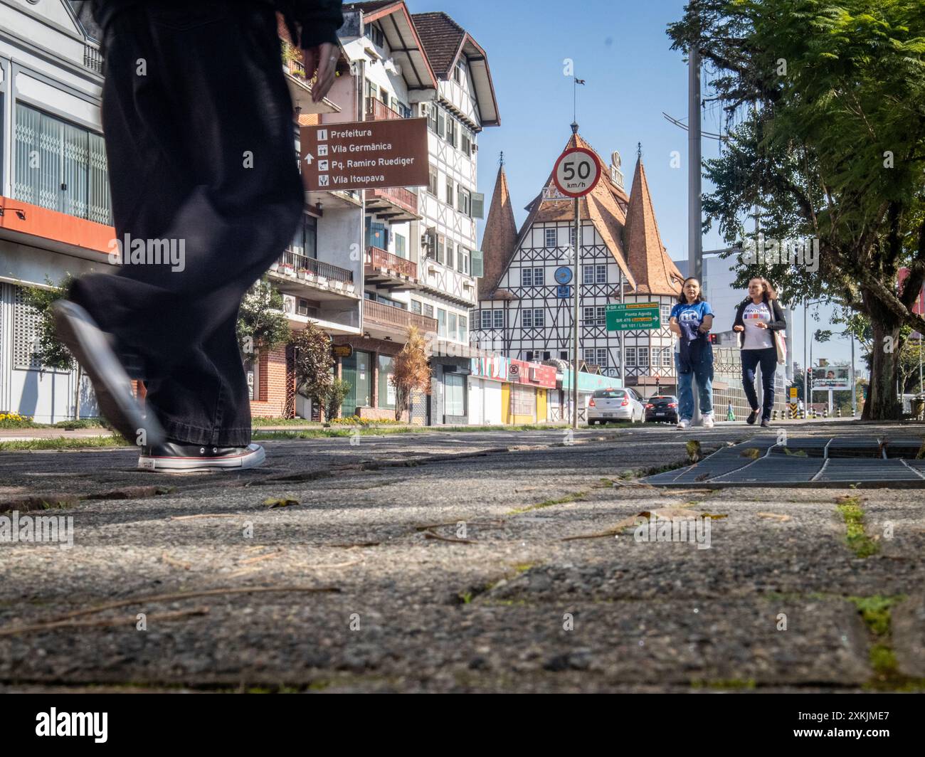 Blumenau, Brazil. 23rd July, 2024. People walk through the old town. In ...
