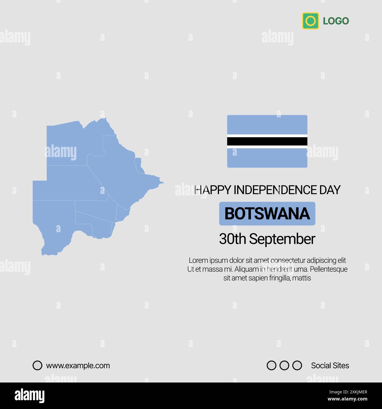 Botswana Independence Day Social Media Banner, Editable Vector Design with Map and Flag Stock ...