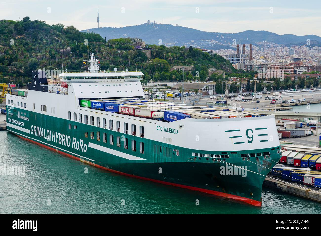 Barcelona, Spain- May 25, 2024: loaded with trucks Grimaldi hybrid Ro ...