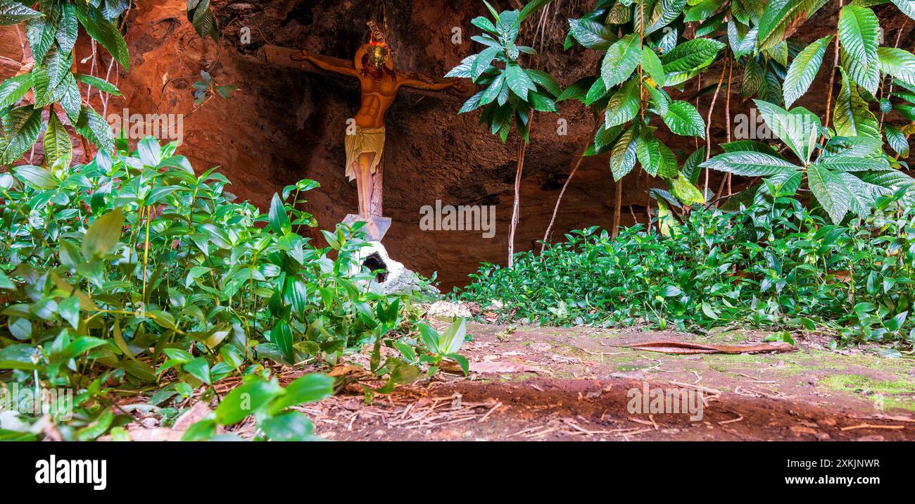 An old wooden cross inside the Monastery Of Mega Spileo in Kalavryta ...