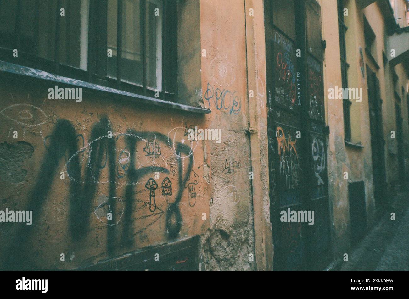 Graffiti on Prague small street wall Stock Photo - Alamy