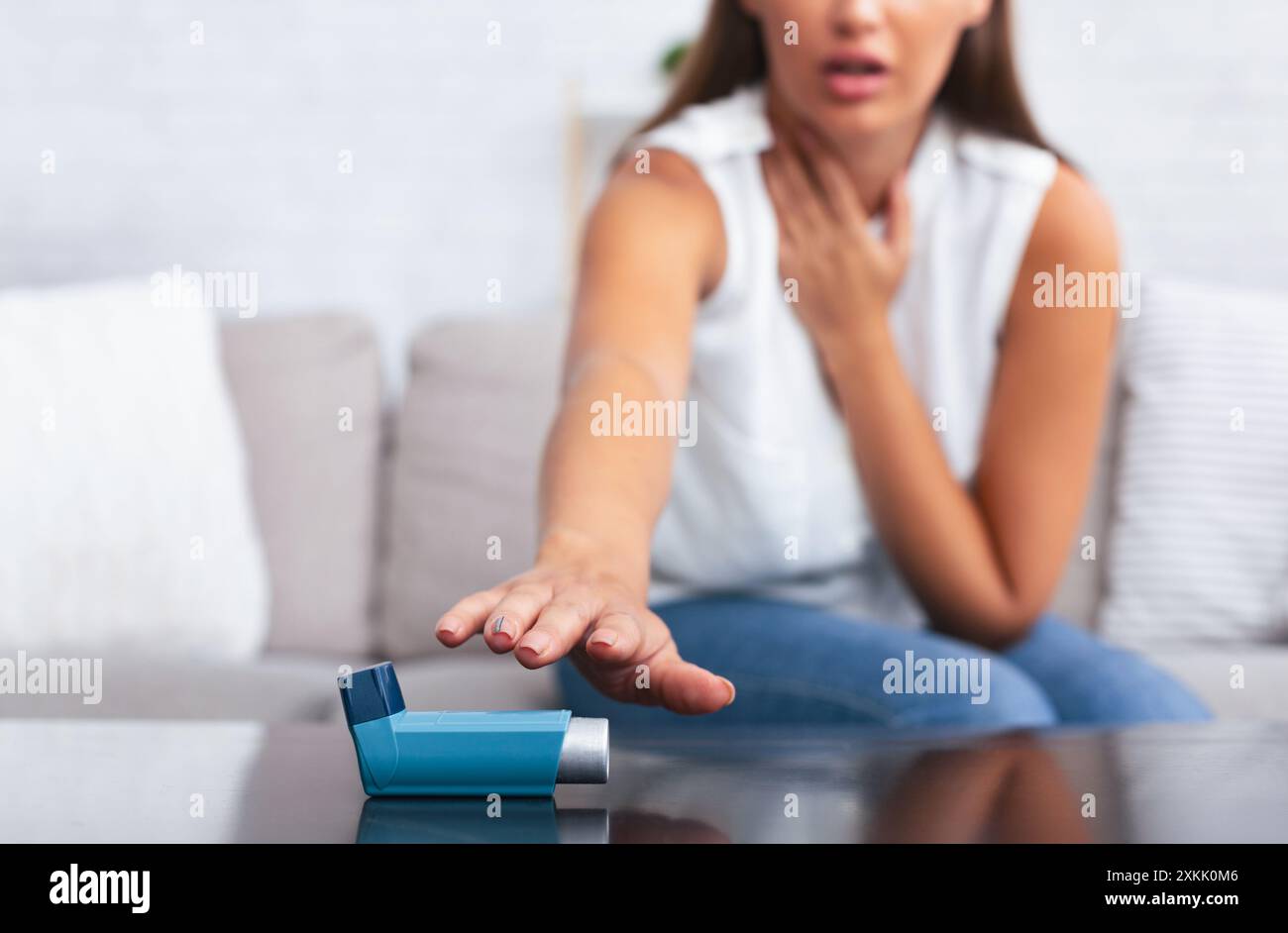 Girl Reaching For Asthma Inhaler Preventing Respiratory Depression At ...