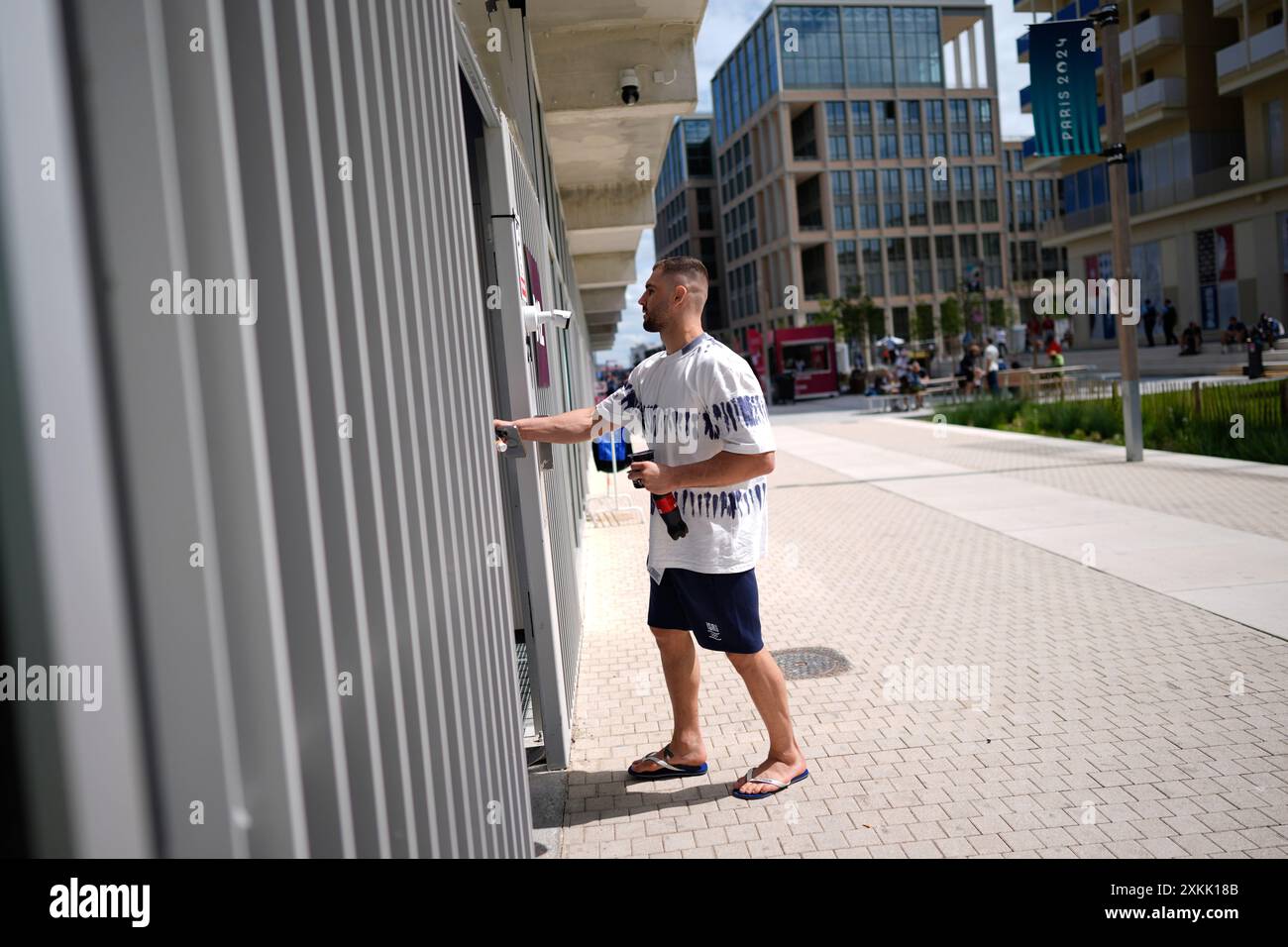 Israeli judoka Peter Paltchik passes through a security gate on the ...