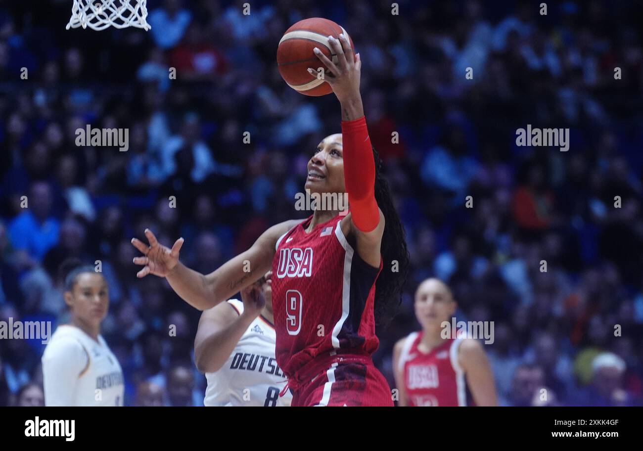 USA's A'ja Wilson during the 2024 USA Basketball Showcase at the O2 ...