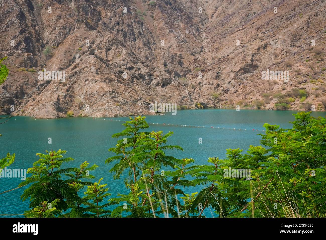 Amazing landscape lake in Sharjah Emirate with Hajar mountains on the ...