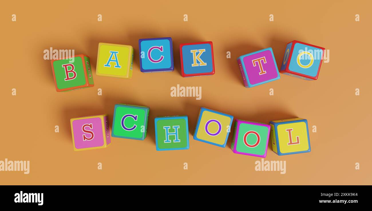 Back to school with cubes on orange background. 3d illustration Stock ...
