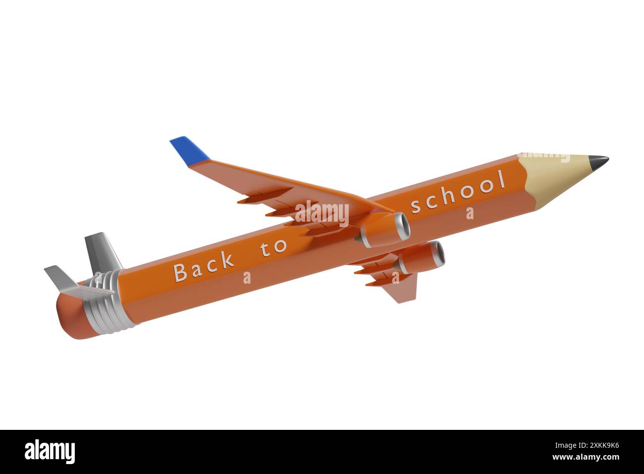 Pencil plane with the text "back to school" isolated on white ...