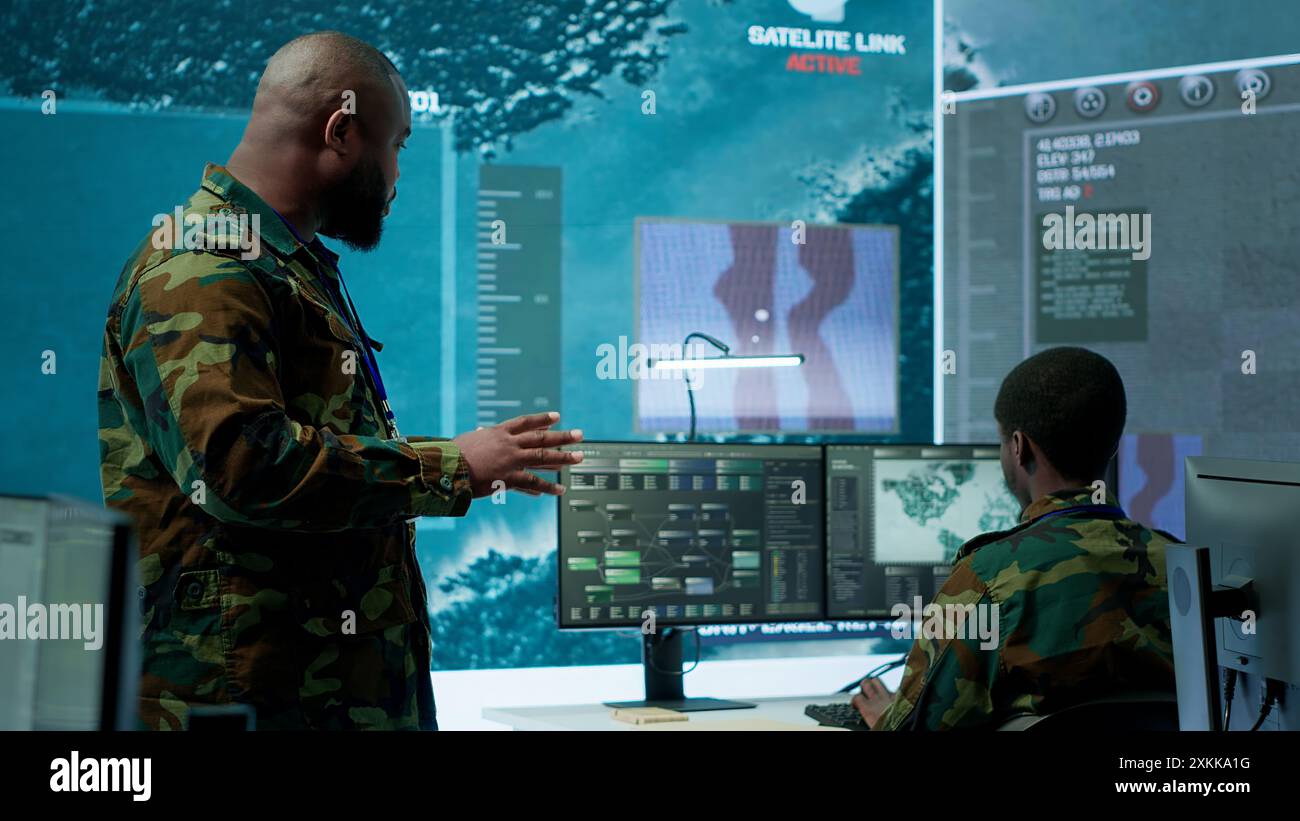 Military Staff Work In A High Tech Monitoring Room Command Post Managing Cybersecurity
