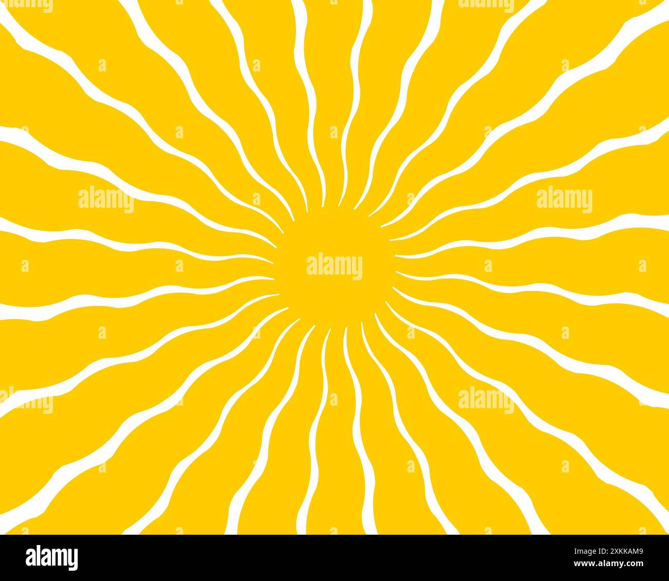 Groovy sun background. Wavy yellow rays. Sunburst, sunrise or sunset ...