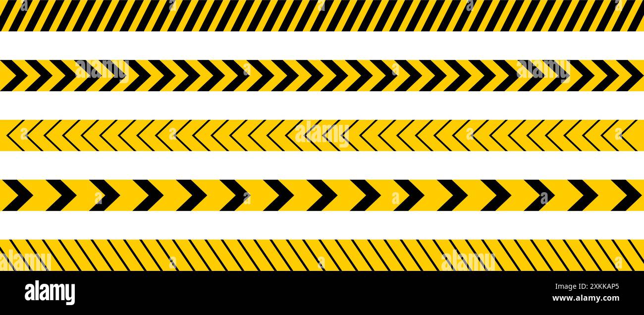 Set Of Caution Tapes With Black And Yellow Diagonal Slashes Or Chevron Print Warning Borders In 1424