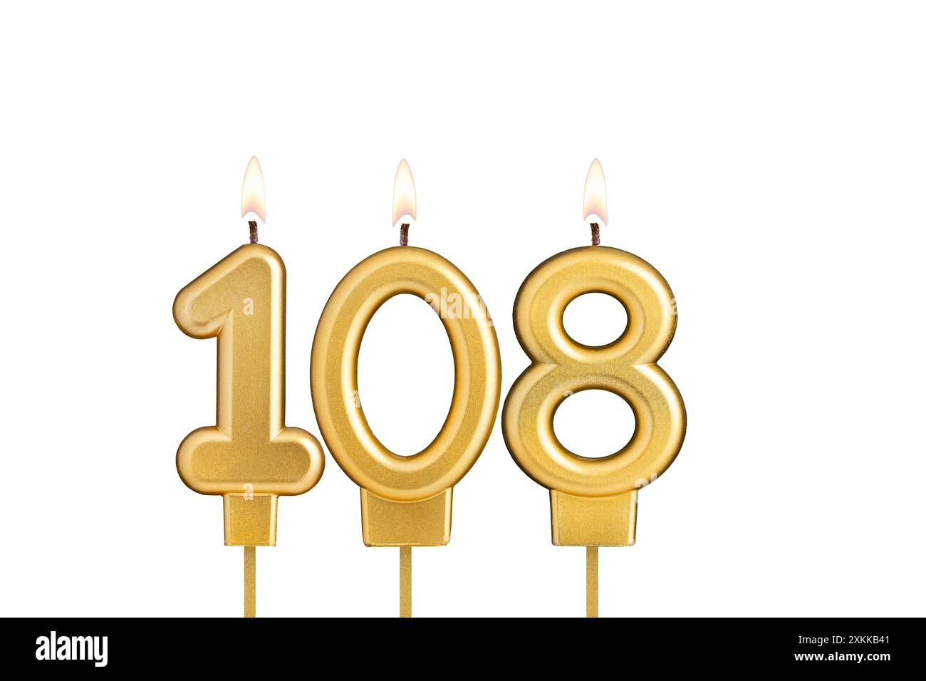 Golden number 108 birthday candle on white background Stock Photo - Alamy
