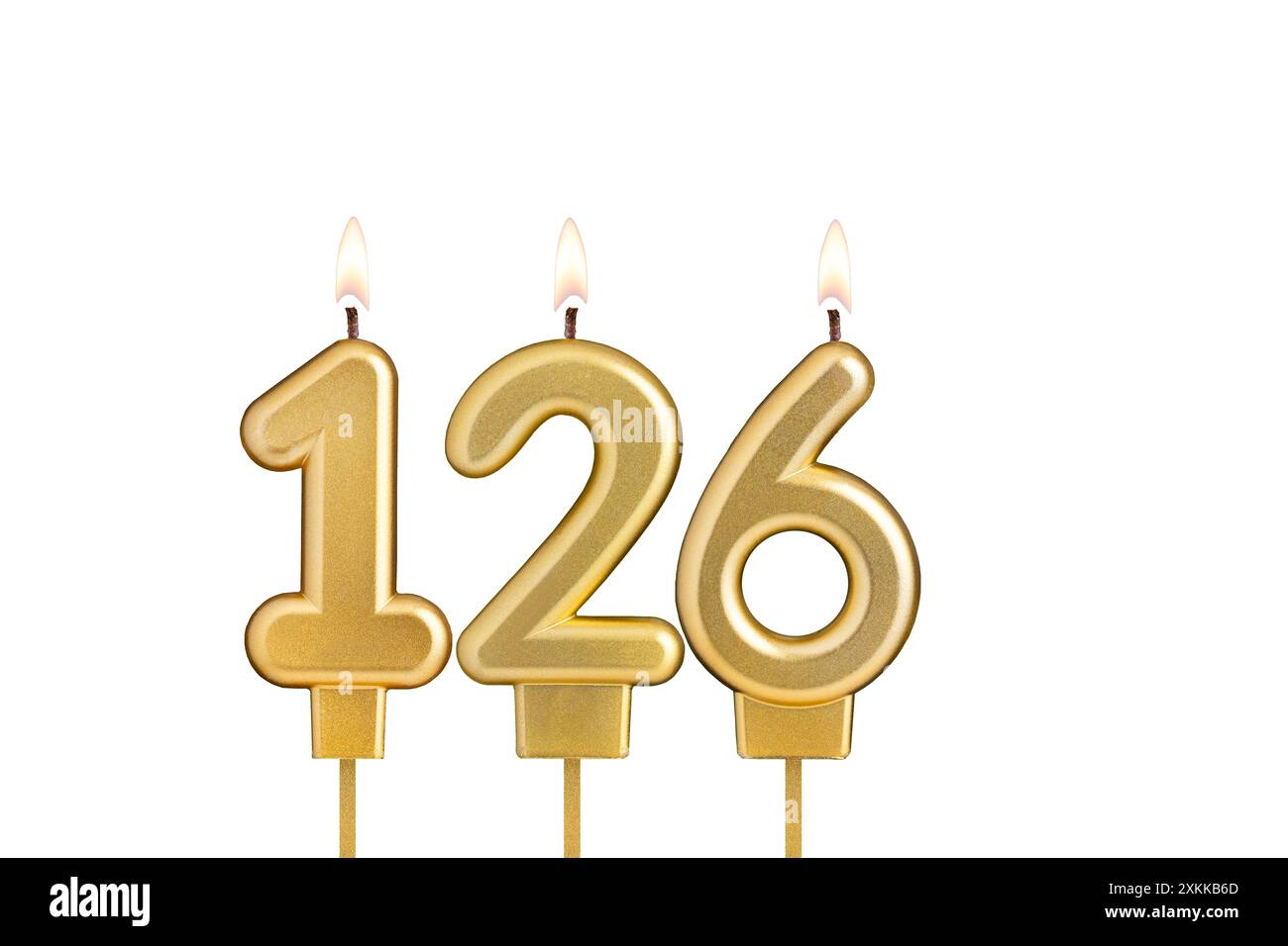 Golden number 126 birthday candle on white background Stock Photo - Alamy